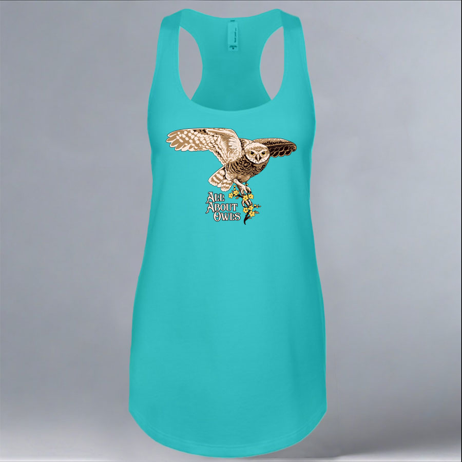 All About Owls - Ladies Racerback Tank - Tahiti Blue – FLOAT Apparel